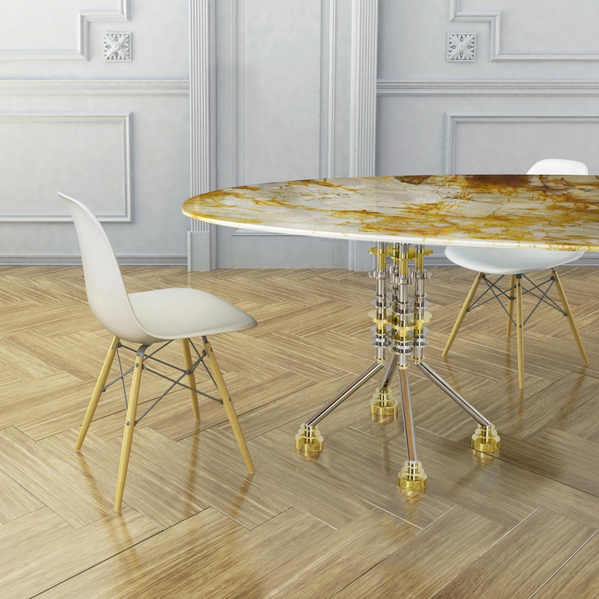 SPUTNIK DINING TABLE SPIDERMAN MARBLE WITH BRASS & STAINLESS STEEL ...