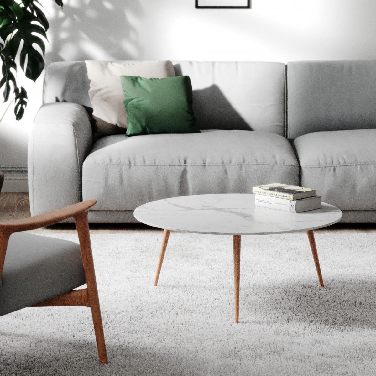 LAKE SIDE TABLE IN CARRARA MARBLE & NATURAL WOOD - 120380FCAR-carrara ...